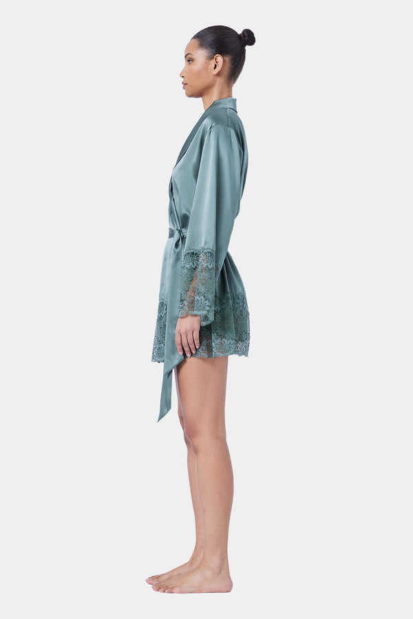 Silk Lace Robe in Moss | GINIA - GINIA