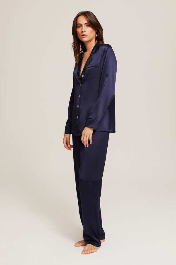 Fine Finishes Pyjama in Midnight - 100% Silk | Ginia Sleep - GINIA